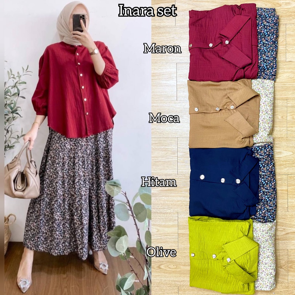 Jual Set Setelan Rok Oneset Kemeja Linen Pattern Skirt Crinkle Floral ...