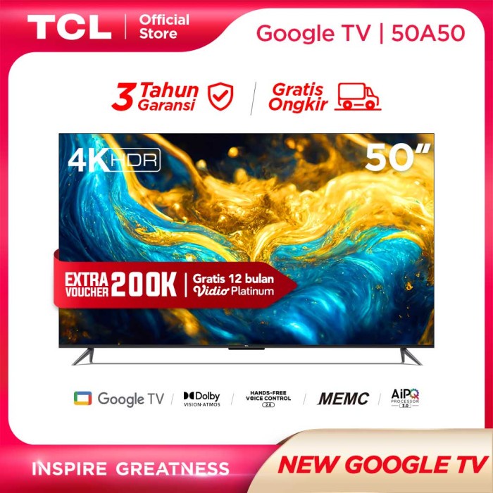 Jual Tcl 50 Inch Google Tv - 4K Uhd - Memc - Dolby-Atmos- Hfvc 2.0 ...