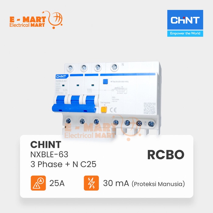 Jual CHINT RCBO RCCB ELCB NXBLE-63 3P 3 Phase 25A 32A 30mA Proteksi Setrum | Shopee Indonesia