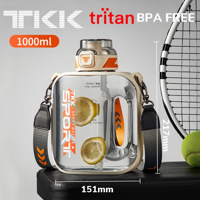 Jual TKK1022 Botol Minum Jumbo 2 Liter Tali Sedotan dan Teguk BPA Free - Putih - 1 Liter ...