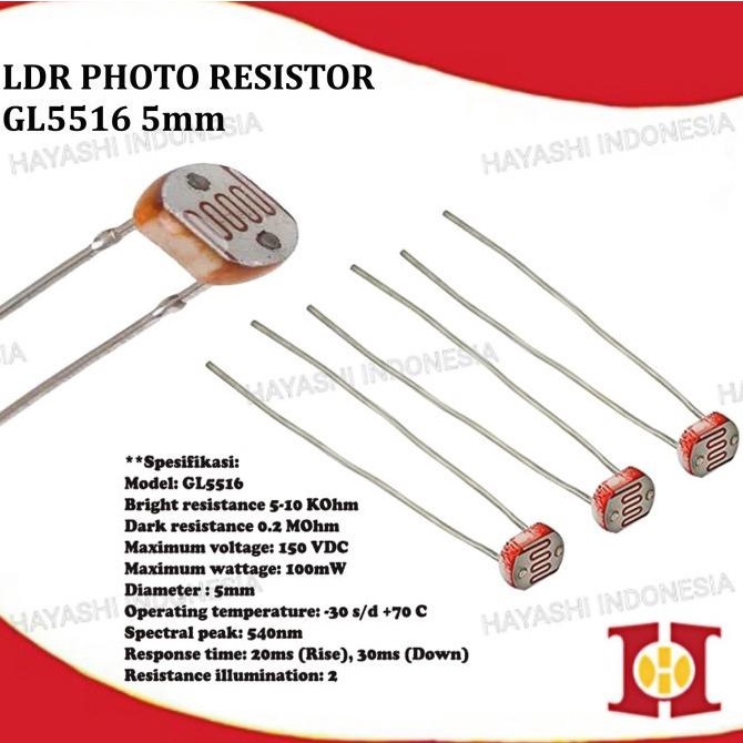 Jual LDR GL5516 5mm Photoresistor Light Dependent Resistor Sensor ...