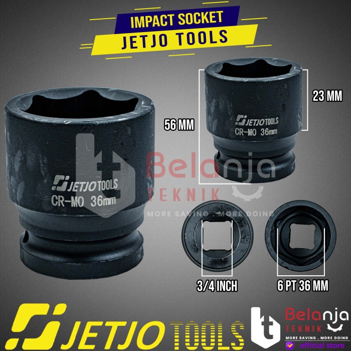 Jual JETJO TOOLS Impact Socket 3/4 Inch 36MM Mata Kunci Shock Impact 6 ...