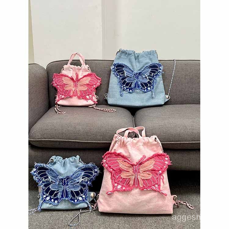 Jual Ransel rantai denim rumbai pita tas tangan denim bordir/tas ...
