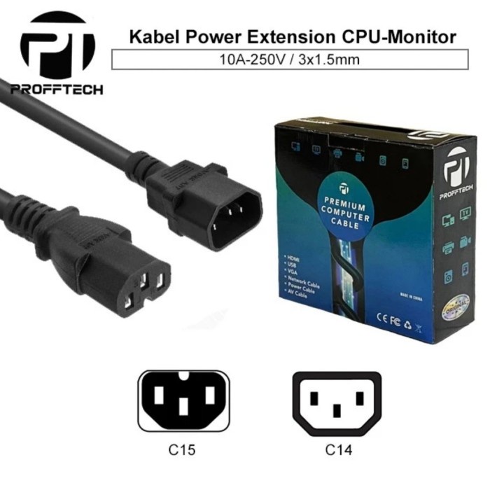 Jual KABEL POWER EXTENSION CPU-MONITOR C13-C14 2 METER PROFFTECH ...