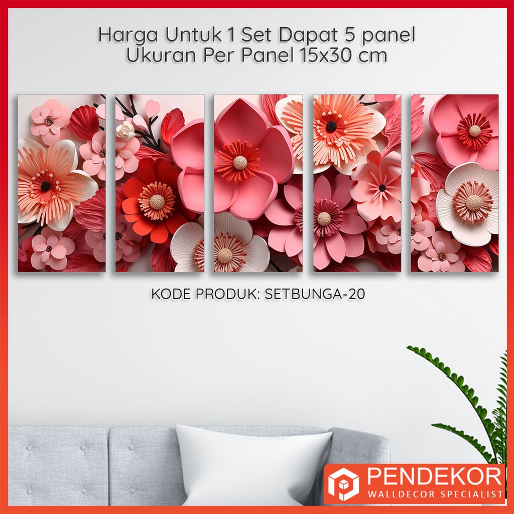 Jual Hiasan Dinding Minimalis Tema Bunga Dapat 5 Panel Pajangan Dinding ...