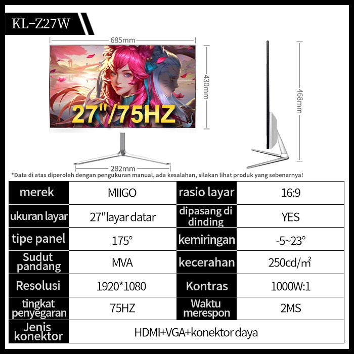 Jual 32-inci 75Hz monitor komputer LCD, layar tanpa batas dengan ...
