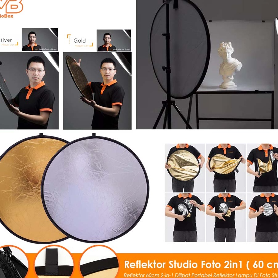 Jual Harga Heboh Reflektor Foto Studio Foto 2in1 Midio Diameter 60cm Reflector Foto Lighting ...