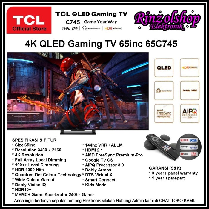 Jual Tv Led Tcl 65C745 Qled Uhd Tv 4K Gaming 144Hz | Shopee Indonesia