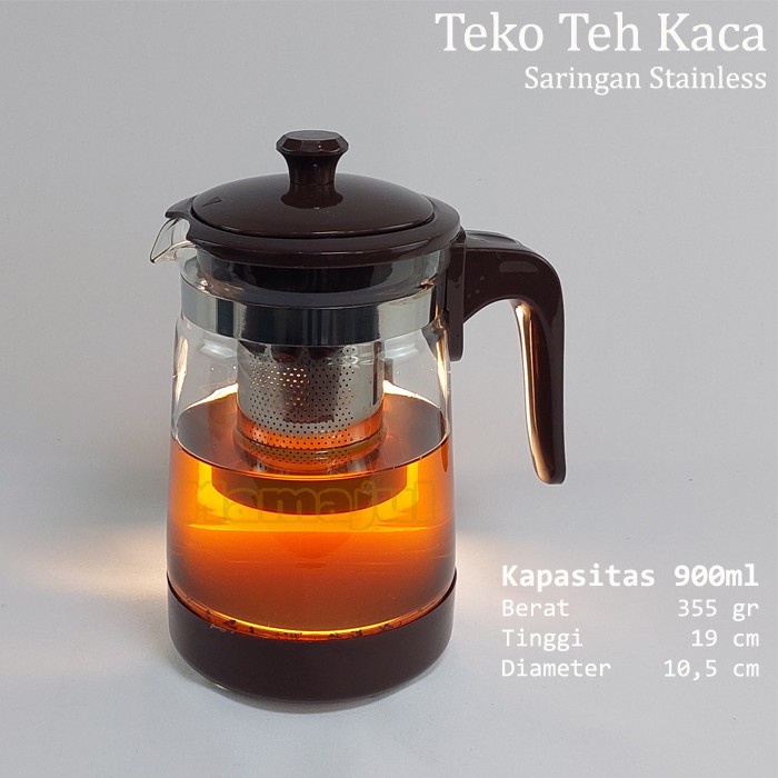 Jual Teko Teh Kopi Tea Pot Kaca Saringan Stainless Elegan 900 ml ...