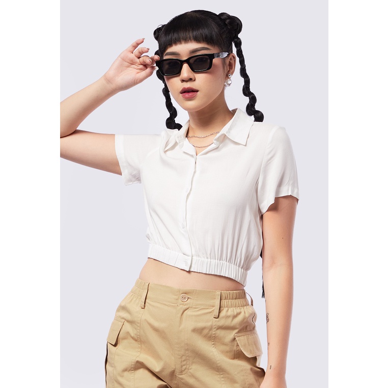 Jual COLORBOX Tied Crop Shirt with Elastic Off White | Shopee Indonesia