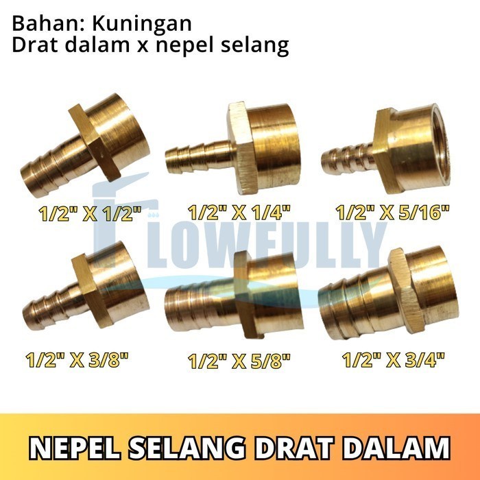 Jual NEPEL SELANG DRAT DALAM 1/2 x 5/8 INCH KUNINGAN SAMBUNGAN DRAT ...