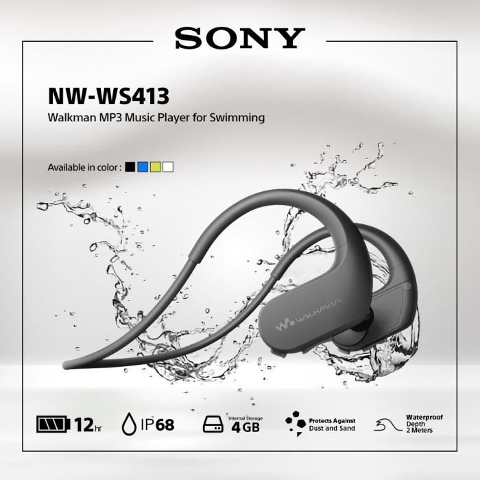 Jual SONY NW-WS413 Black Walkman Waterproof for Swimming / NW WS413 ...