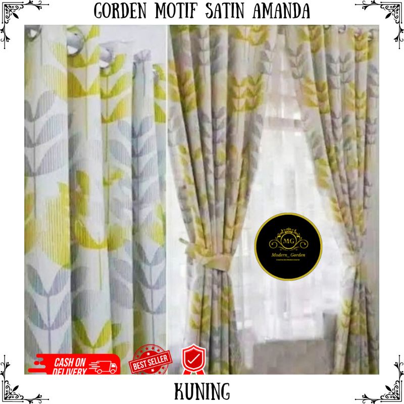 Jual Gorden Satin Amanda Motif Bunga Kuning Bunga Hitam Model Smokering ...