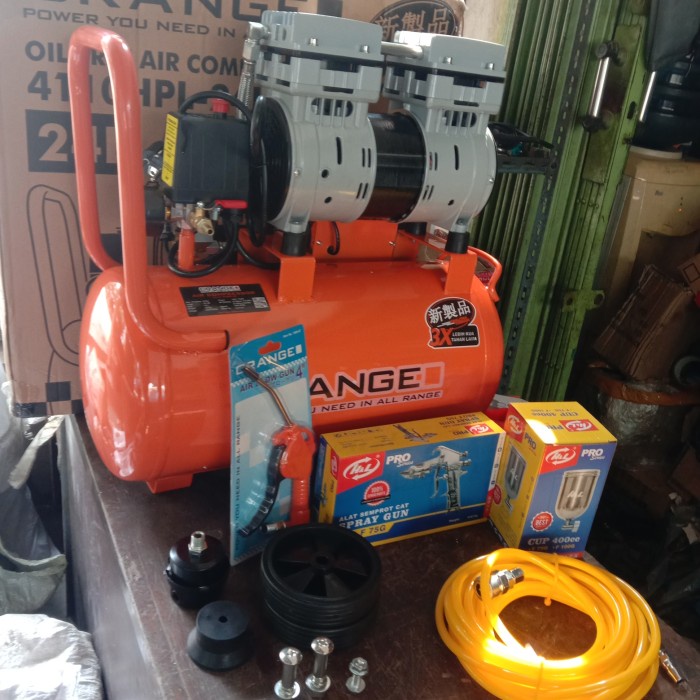 Jual Masih Ada! Paket Hemat Nge Cat Kompresor Angin Oilless Orange 1Hp ...