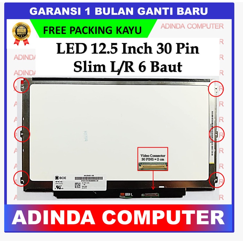 Jual LCD LED Acer 12 Inch 12.5 Inch 30 pin HD Slim 6 Baut Kanan Kiri ...
