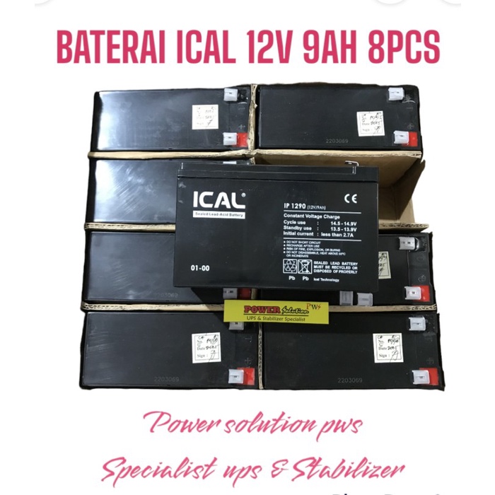 Jual AKI VRLA BATERAI KERING BATTERY UPS ICA ICAL IP1290 12V 9AH 8PCS ...