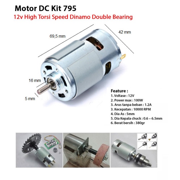 Jual Motor DC 795 12v High Torsi Speed Dinamo Mesin Power Tools Fan ...
