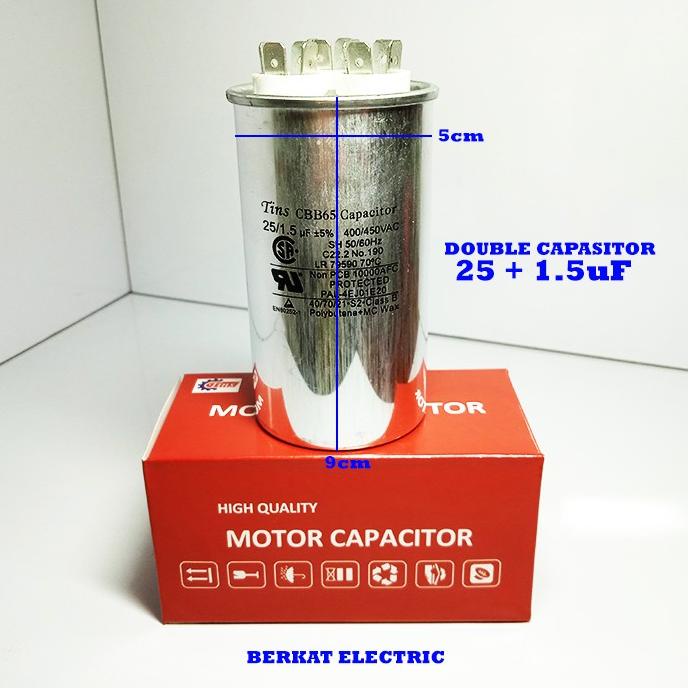 Jual ,,,,,,,] KAPASITOR AC DOBEL DOUBLE CAPASITOR MOTOR 25+1.5uF / 450VAC TINS | Shopee Indonesia