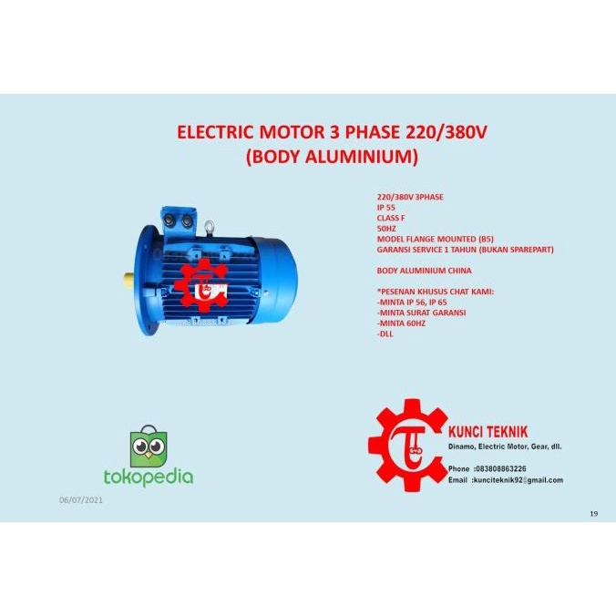 Jual 3 Hp 2,2 Kw 3 Phase 4 Pole Elektro Motor/Dinamo/Motor Induksi B5 | Shopee Indonesia