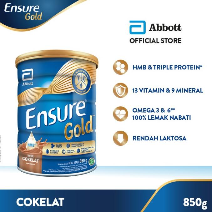 Jual Ensure Gold Hmb Cokelat 850 G - Nutrisi Dewasa Rendah Laktosa | Shopee Indonesia