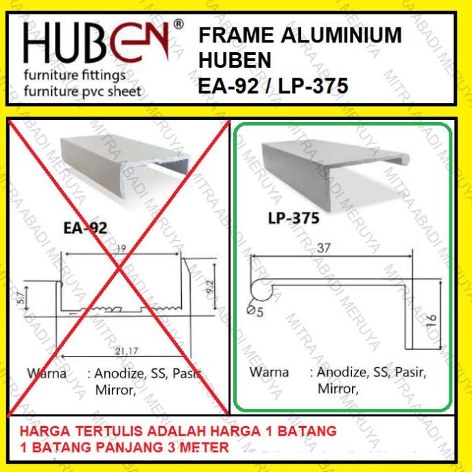 Jual Profil Frame Handle Alumunium Aluminium HUBEN LP 375 LP375 LP-375 ...
