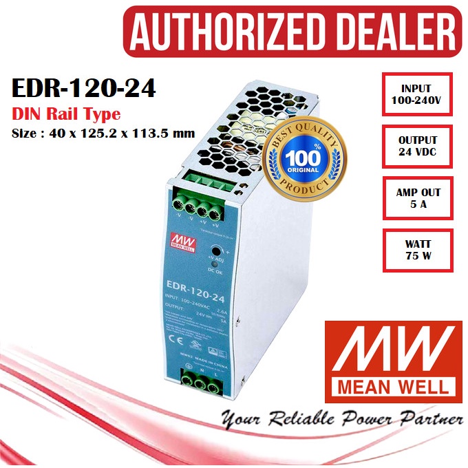 Jual Ori Power Supply Din Rail Meanwell 120 Watt 24V 5A Tipe Edr-120-24 ...