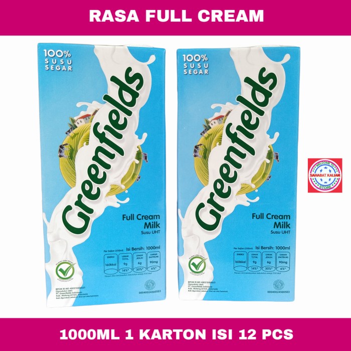 Jual Susu Uht Greenfields Full Cream 1 Liter 1 Karton 12Pcs | Shopee Indonesia