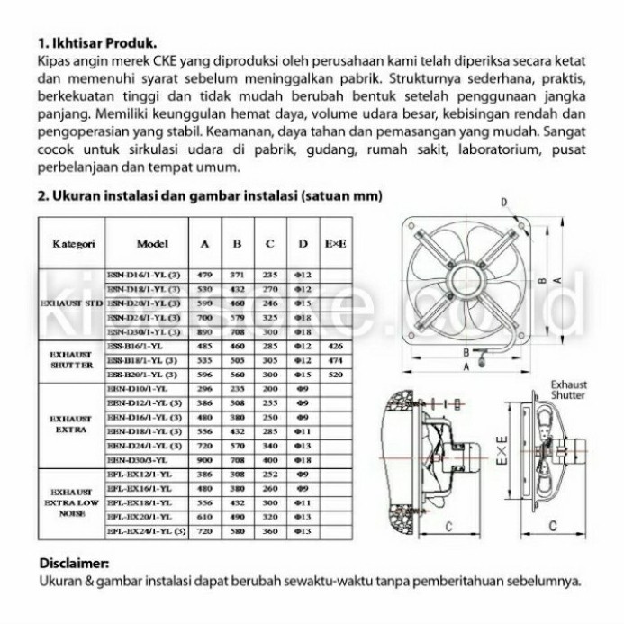 Jual Cke Exhaust Fan 18 Inch 380V Wall Fan 18 Inchi 3 Phase Industrial ...