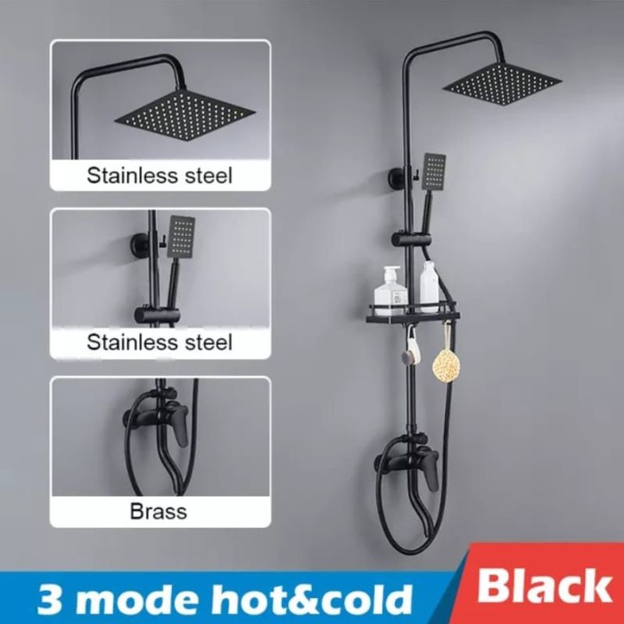 Jual [New Ori] Wall Shower Colom Hitam Panas Dingin / Shower Set Mixer ...