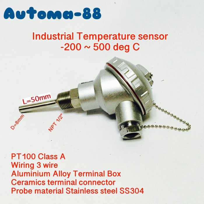 Jual [New] Rtd Pt100 Temperature Sensor 3 Wire Probe 5Cm 50Mm 1/2 Npt ...