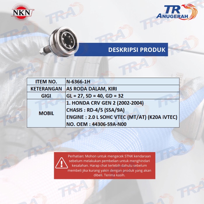 Jual Cod - Cv Joint As Roda Luar Dalam Kanan Kiri Nkn Japan Honda Crv Gen 2 Kode 021 | Shopee ...