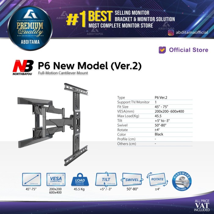 Jual Promo Bracket Tv Monitor Led Lcd North Bayou Nb P6 Nbp6 45"-75" New | Shopee Indonesia