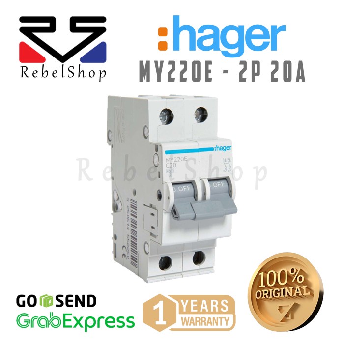 Jual Hager Mcb 2P 20A My220E 4.5Ka 2 Phase 20 Ampere Sni - Double Pole ...
