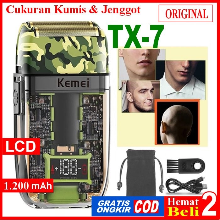 Jual KEMEI TX 7 ORIGINAL Alat Cukuran Kumis Jenggot KM TX7 ARMY SHAVER | Shopee Indonesia