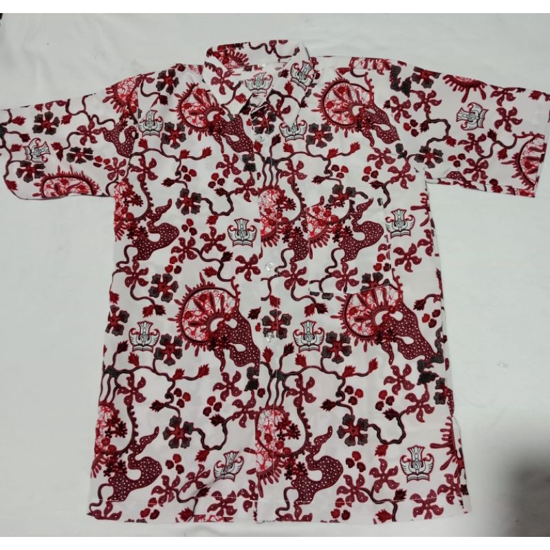 Jual Batik SD Bunga Suri Merah Tangan Pendek | Shopee Indonesia