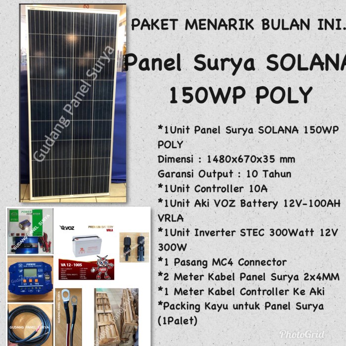 Jual Paket Solar Panel Surya Solarcell SOLANA POLY 150WP 150 WP 12V ...