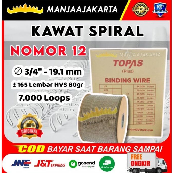 Jual Kawat Spiral Jilid 3/4 Topas Plus No 12 Ring Kawat Spiral Lubang ...