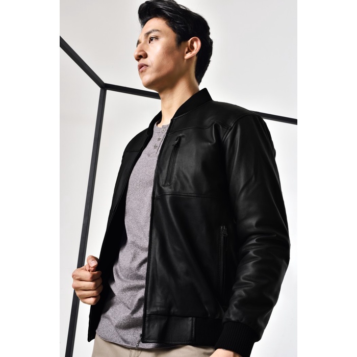 Jual Black Aviator Leather Jacket | Shopee Indonesia