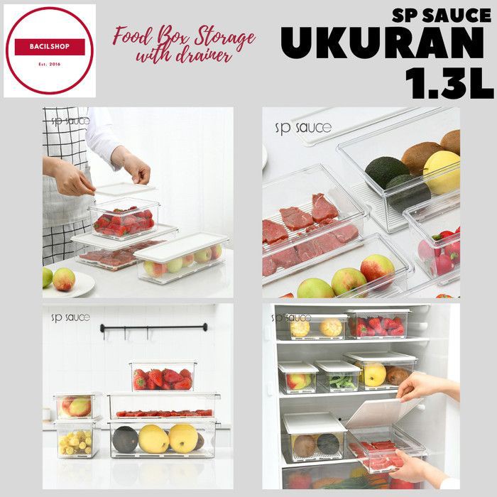 Jual Food Box Storage/Refrigerator Container With Drainer Ukuran 1.3L ...