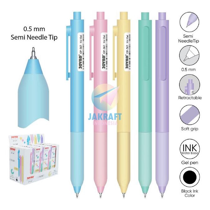 Jual Pulpen Gel Pen Klik Joyko Gp-367 Yoi Hitam Black 0.5 Mm Anti Air 5 ...