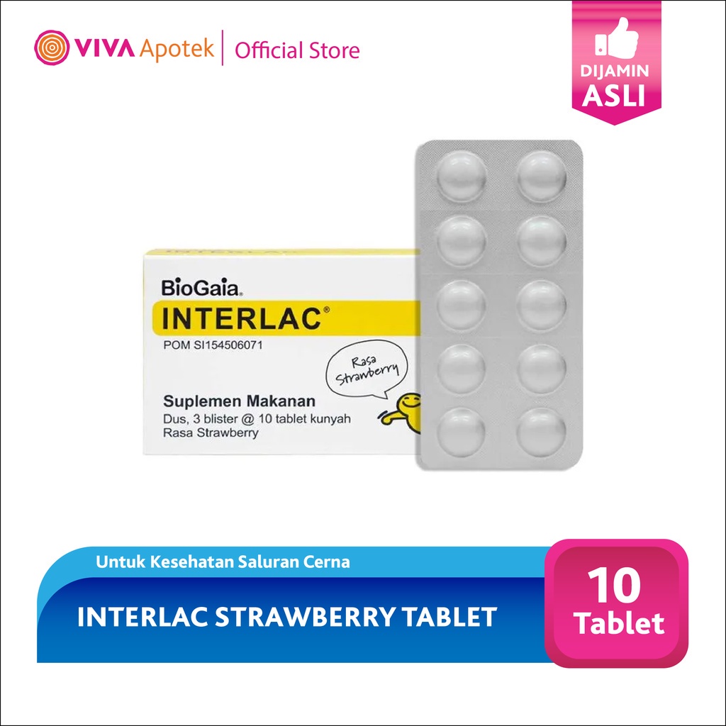 Jual Interlac Strawberry Tablet untuk Kesehatan Saluran Cerna (10 ...