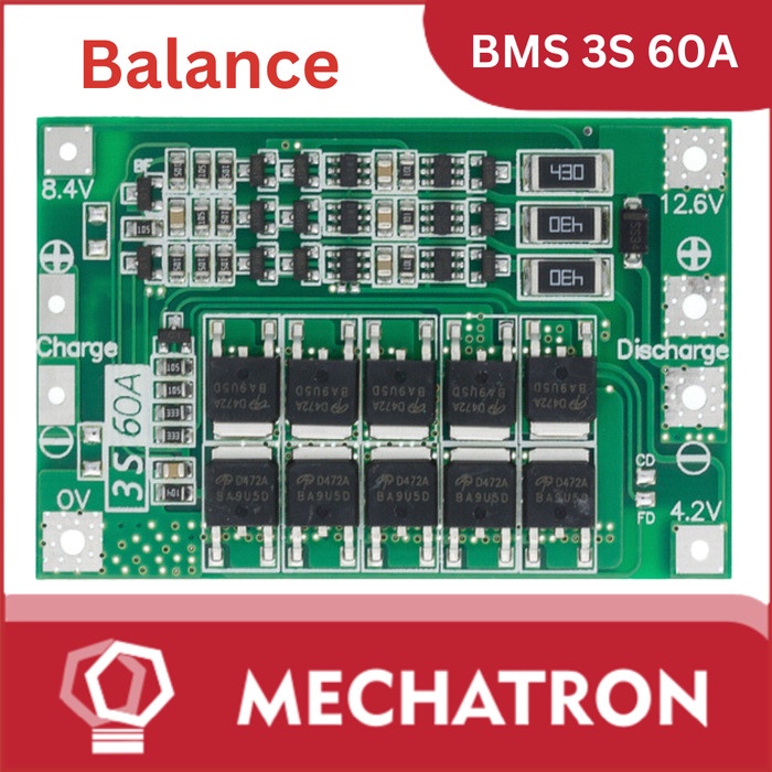 Jual Bms 3S 60A 12.6V 18650 Protection Board Charger Li-Ion Lithium ...