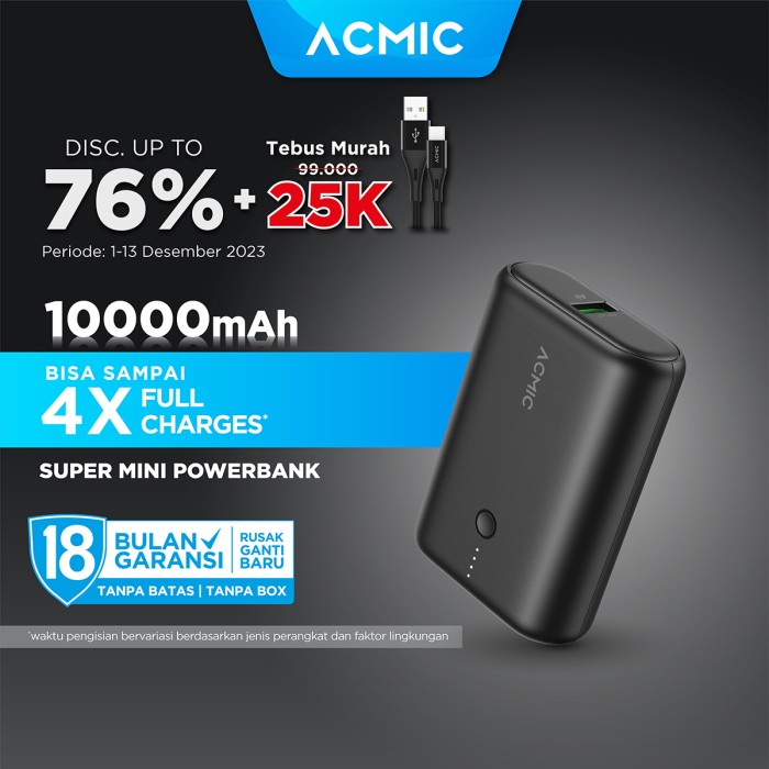 Jual ACMIC MINIMAX SuperMini 10000mAh AiCharge Power Bank (QC4 + PD ...