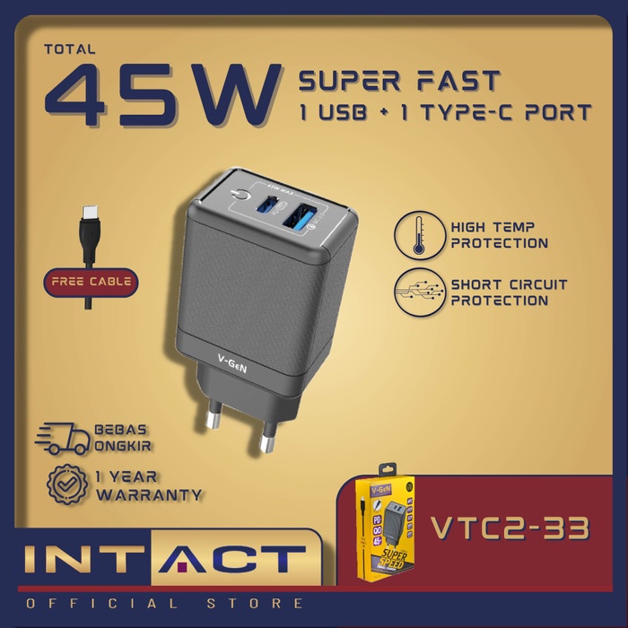 Jual Adaptor Travel Charger V-Gen Vtc2-33 Fast Charging Type C Qc 4 Pd ...