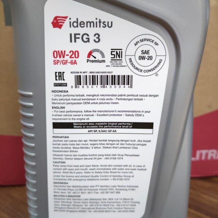 Jual Oli Mesin Nissan Xtrail T32 Idemitsu SN 0W-20 Full Synthetic (Gallery Inti Nissan Parts ...