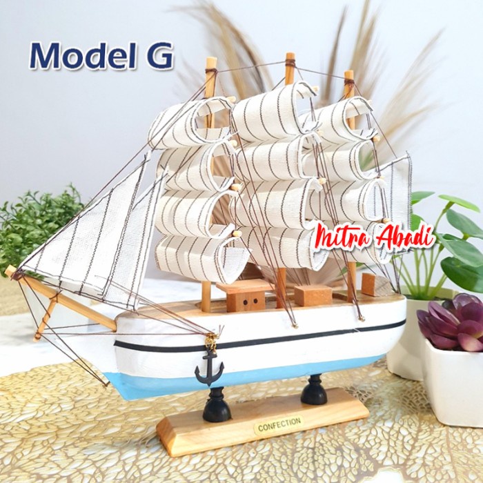 Jual DEKORASI MINIATUR KAPAL PHINISI MINI GAYA MEDITERANIA UKURAN 22 CM ...