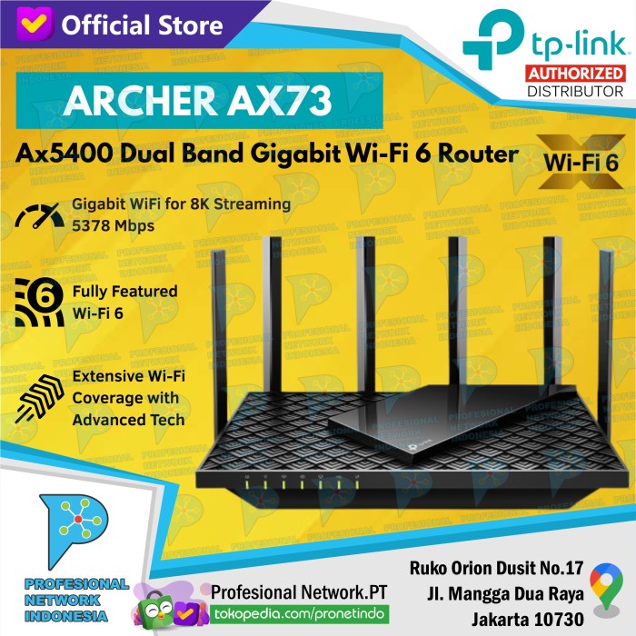 Jual TP-LINK ARCHER AX73 AX5400 WIFI 6 WIRELESS ROUTER TPLINK AX 73 AX ...