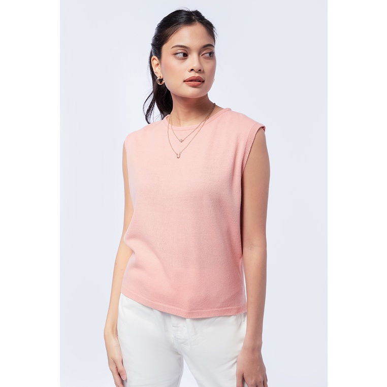 Jual Executive Sleeveless Knit Top with Back Ribbon Soft Pink | Shopee ...