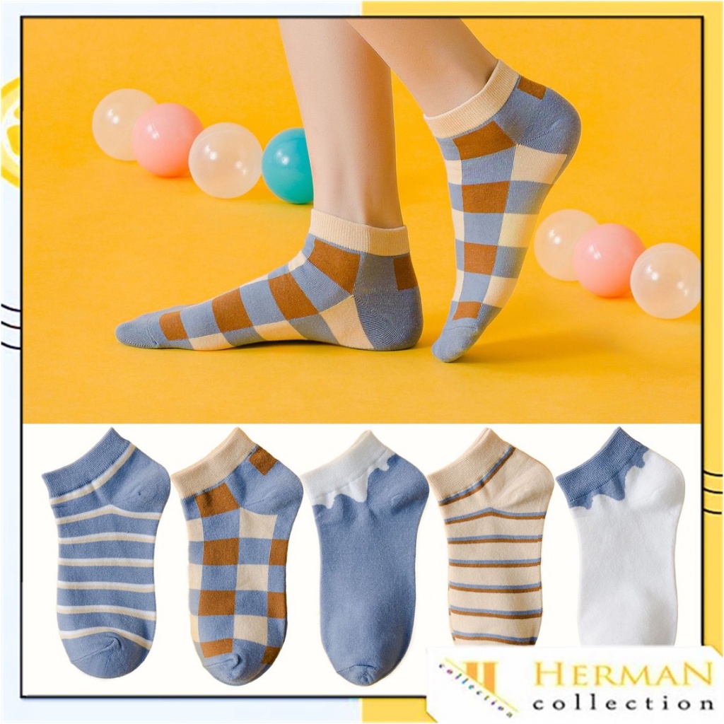 Jual HC Kaos Kaki Pendek Motif Catur Biru Cream 6868 Kaus Kaki Corak ...