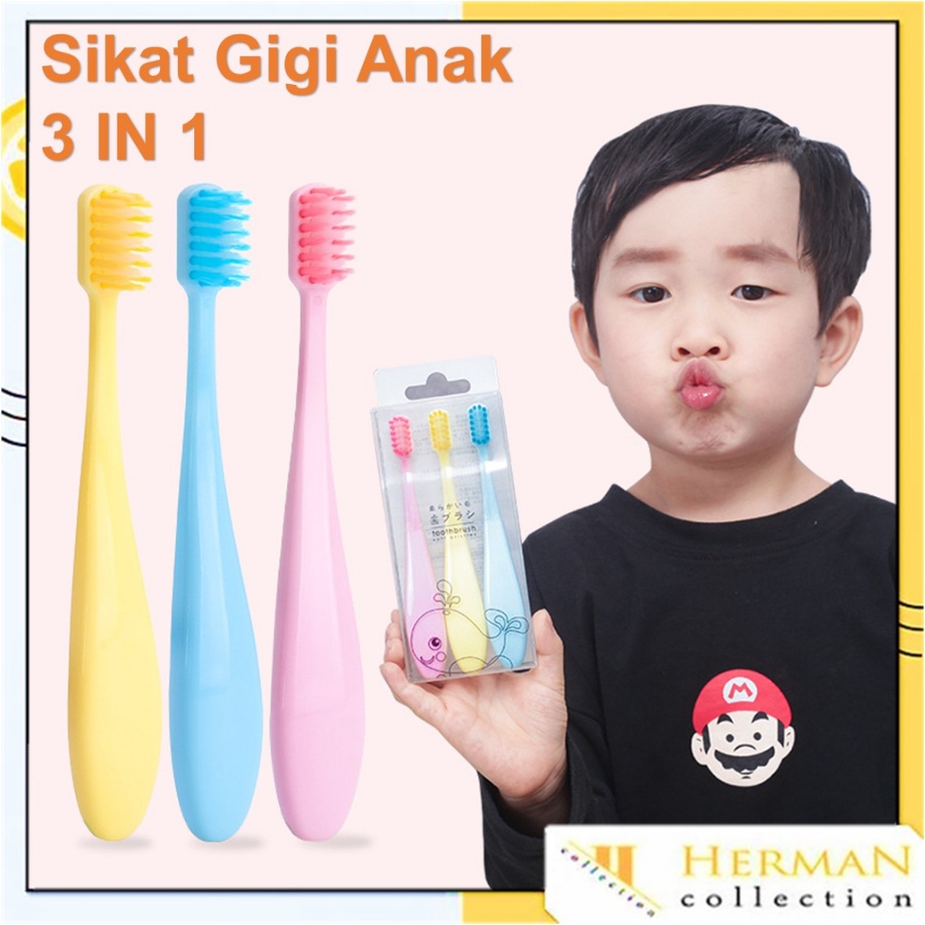 Jual HC Sikat Gigi Anak 1 Set 3Pcs Extra Soft Tavel Toothbrush Double ...